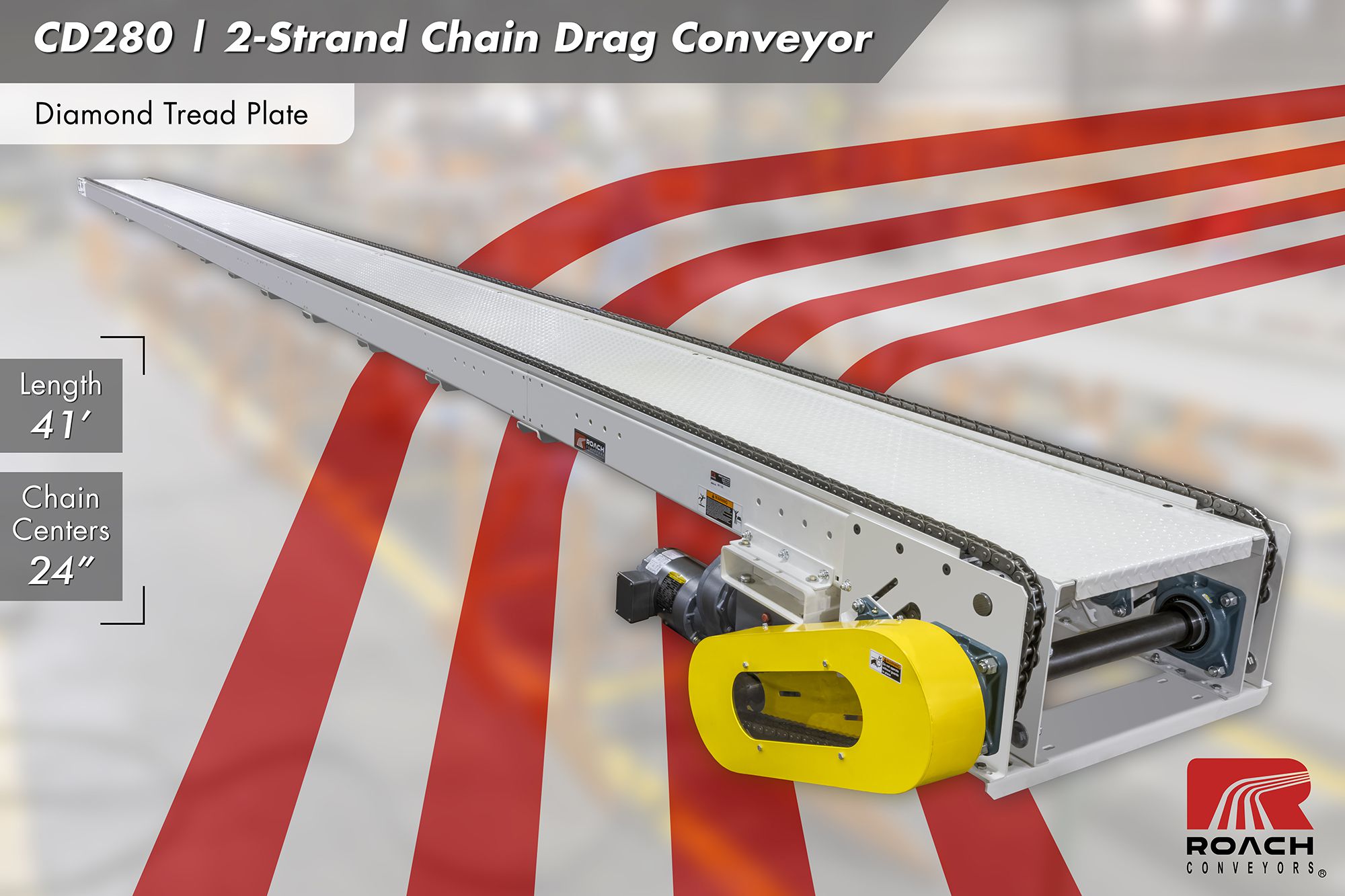 CD280 | 2-Strand Chain Drag w/ Diamond Tread Plate - Roach Conveyors