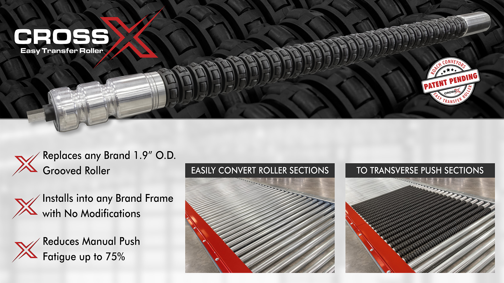 CrossX Easy Transfer Roller - Roach Conveyors